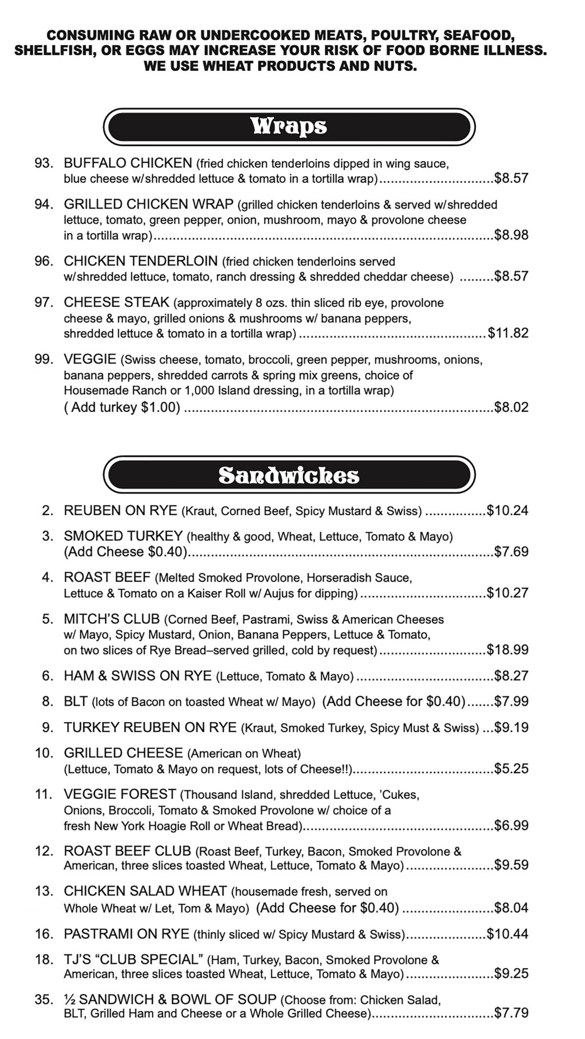 Menu – TJ's Deli & Grill
